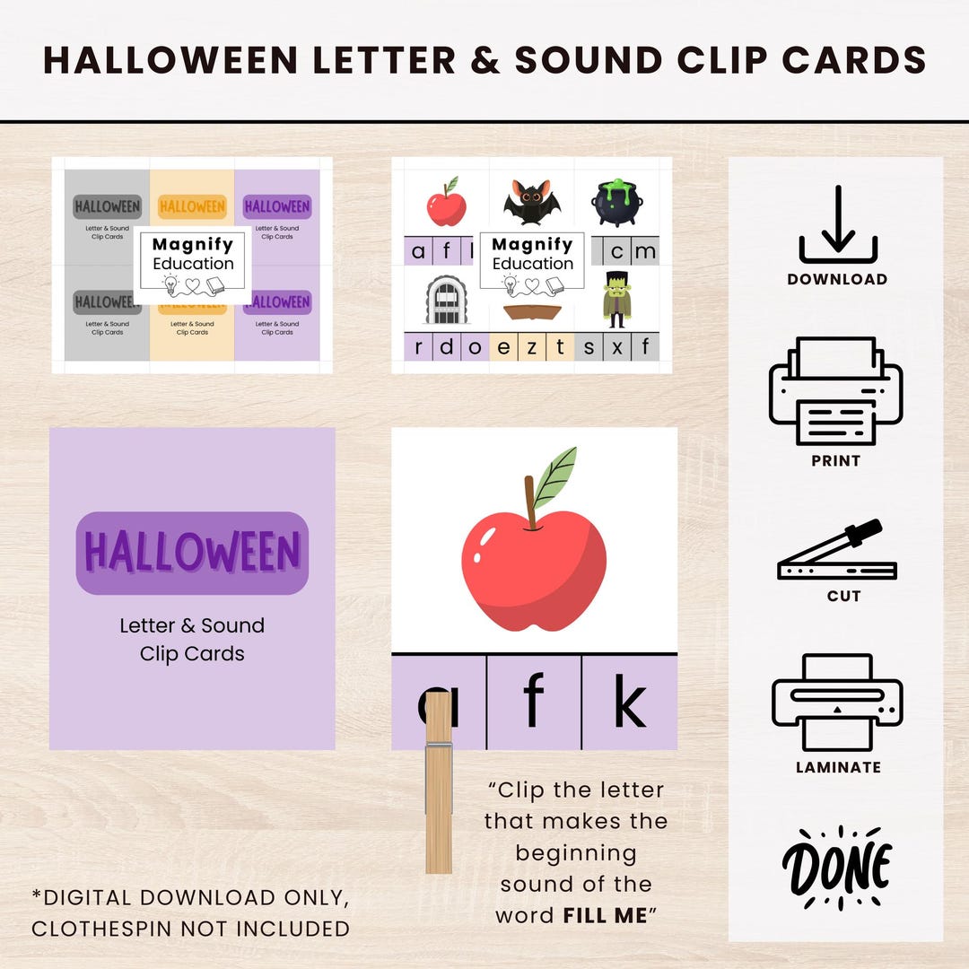 Halloween - Letter & Sound Clip Cards - Etsy