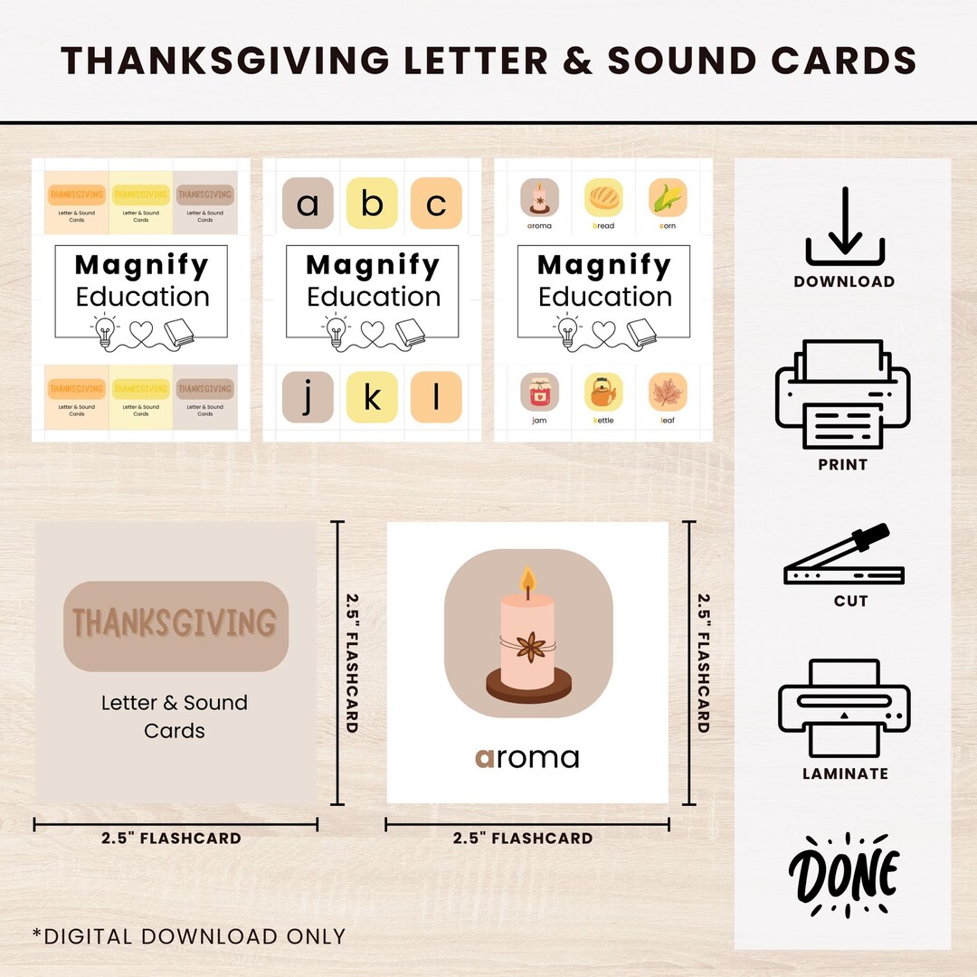 Thanksgiving - Letter & Sound Cards - Etsy