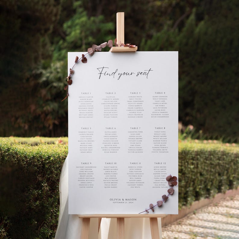 Modern Seating Chart Template, Minimal Editable, Instant Download ...