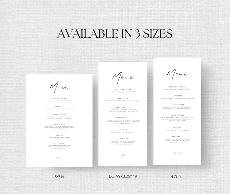 Minimalist Wedding Menu Template, Customizable Wedding Menu, Wedding ...