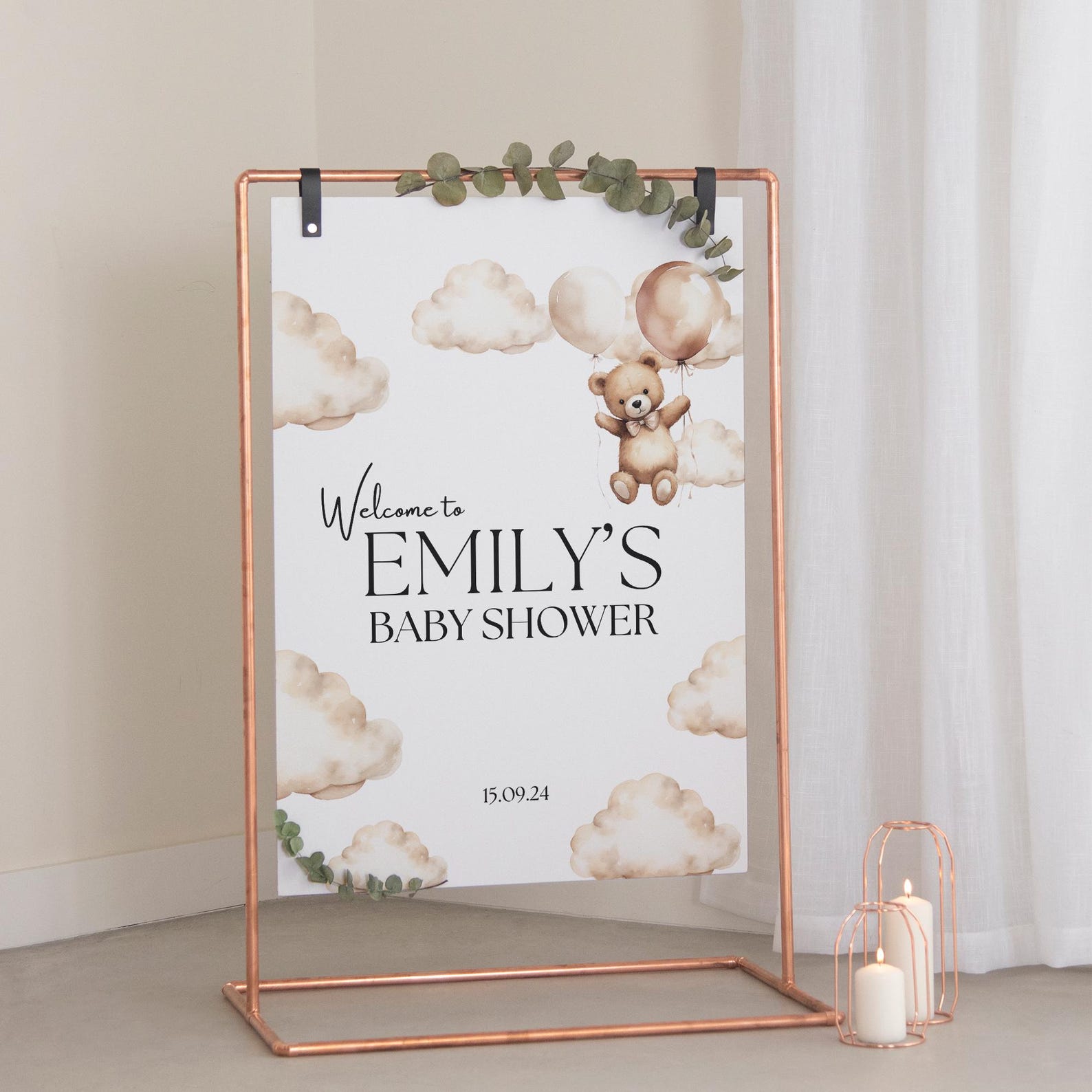 Teddy Bear Baby Shower Welcome Board, Clouds Baby Shower Sign, Neutral ...