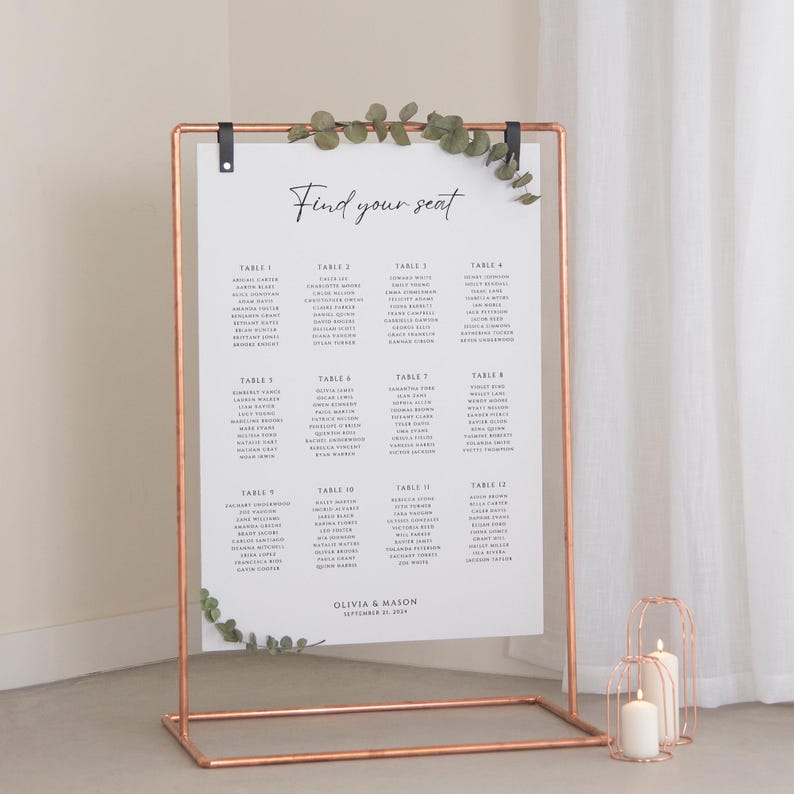 Modern Seating Chart Template, Minimal Editable, Instant Download ...