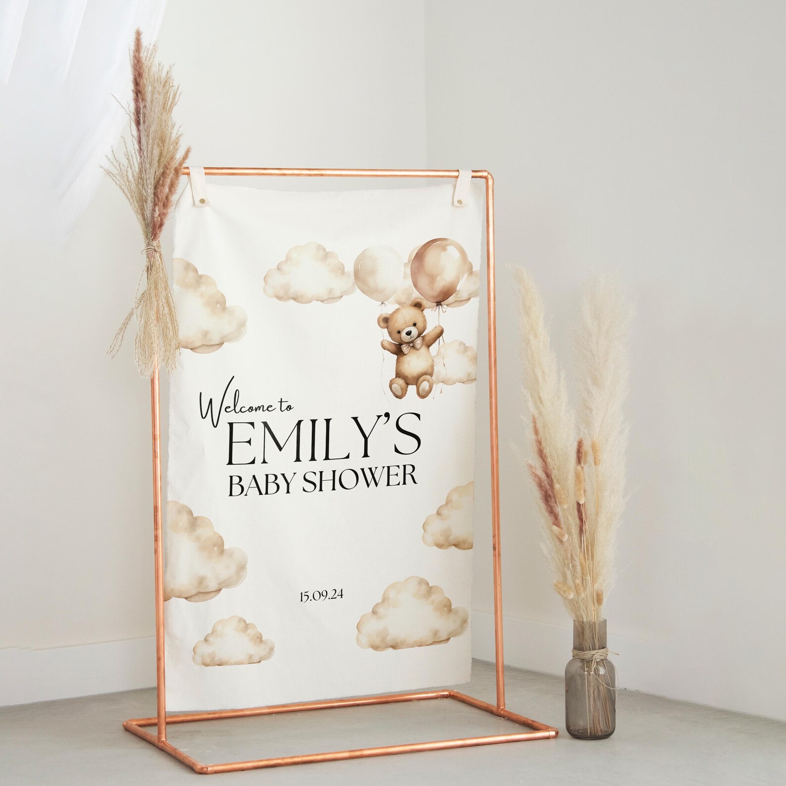 Teddy Bear Baby Shower Welcome Board, Clouds Baby Shower Sign, Neutral ...