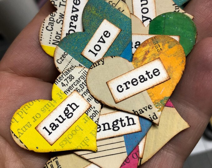 Little Word Hearts for Art or Junk Journaling Embellishments - Etsy