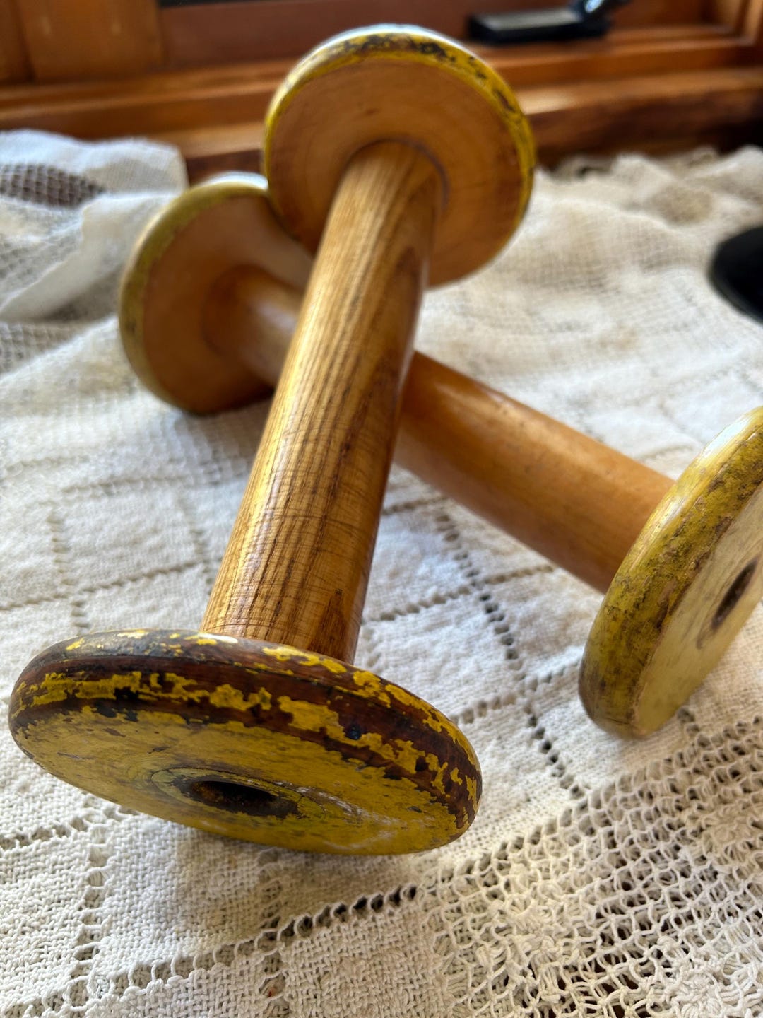 Vintage Large Yellow Bobbin Spindle Lot of 2 - Etsy