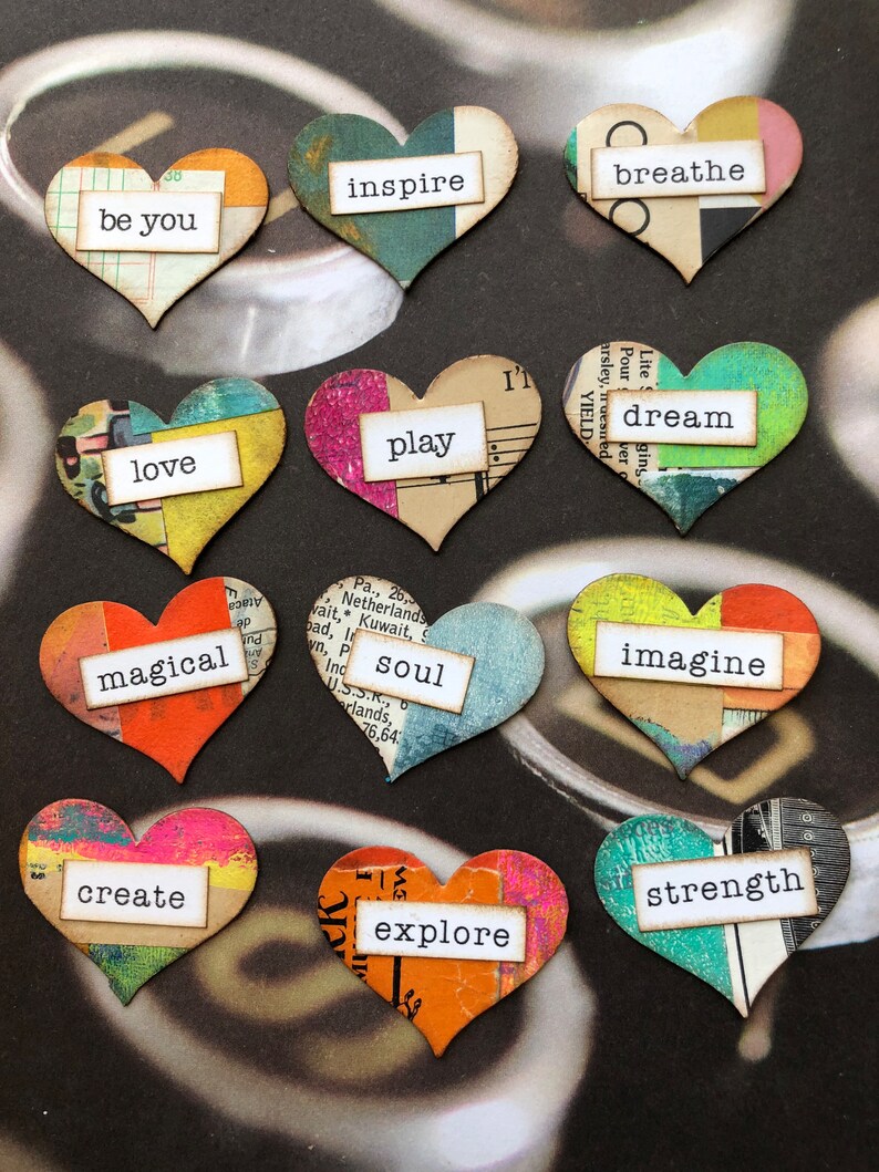 Little Word Hearts for Art or Junk Journaling Embellishments - Etsy