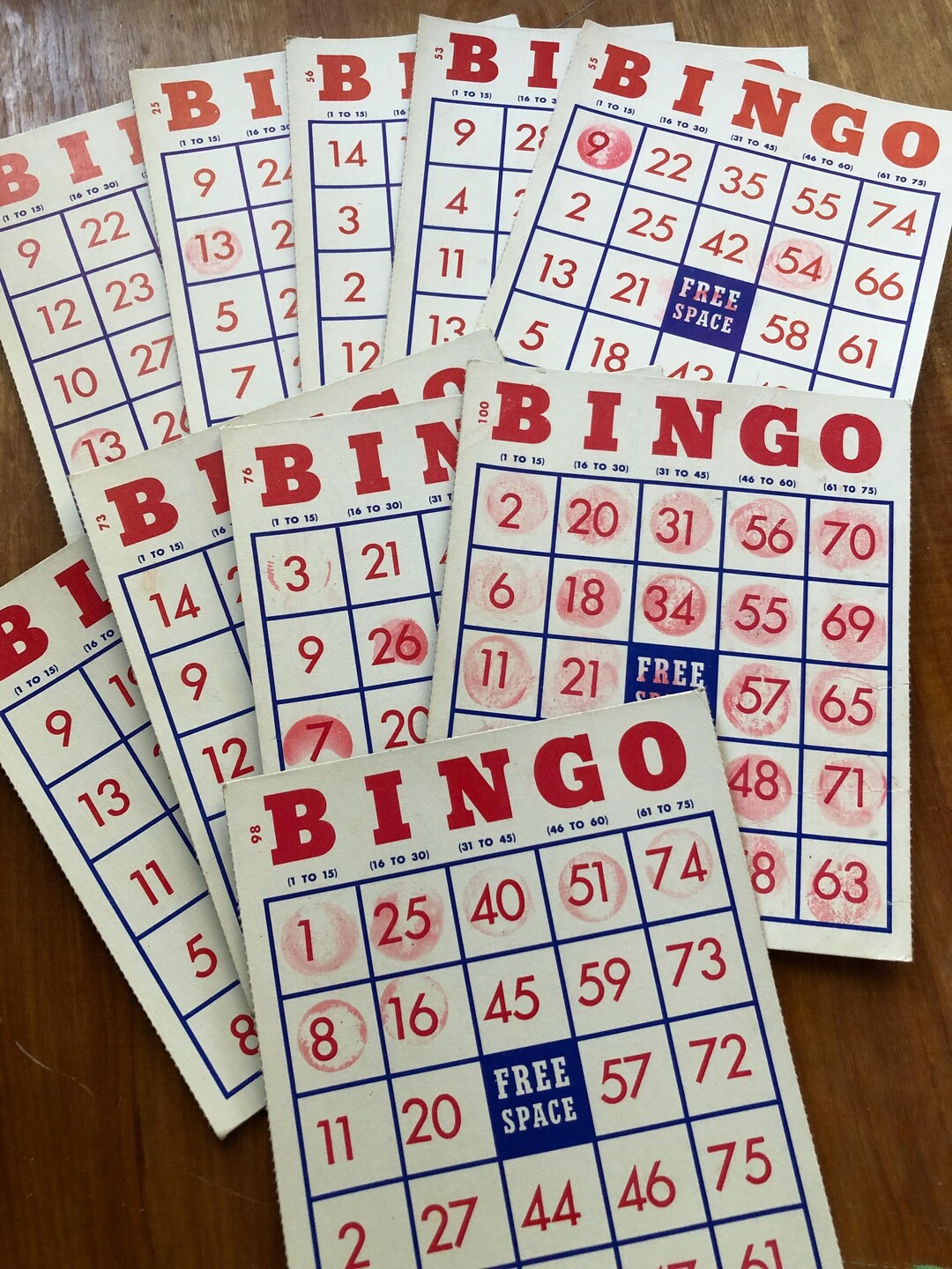 10 Vintage Bingo Cards for Junk Journal or Collage Red White and Blue ...