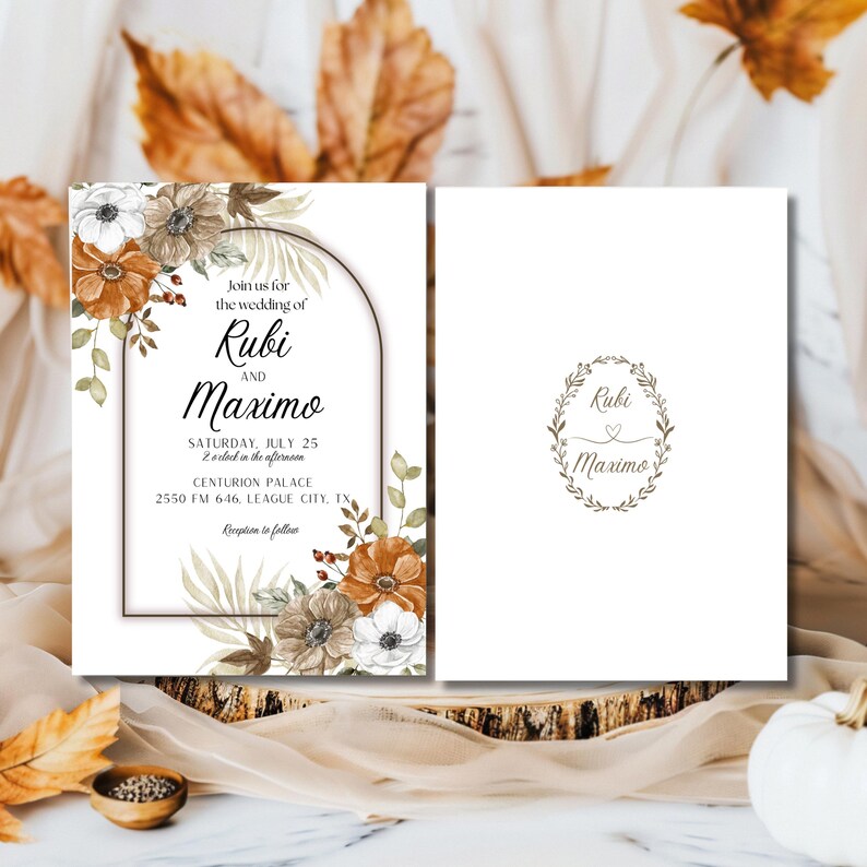Fall Wedding Invitation Template, Editable Wedding Invitation Template ...