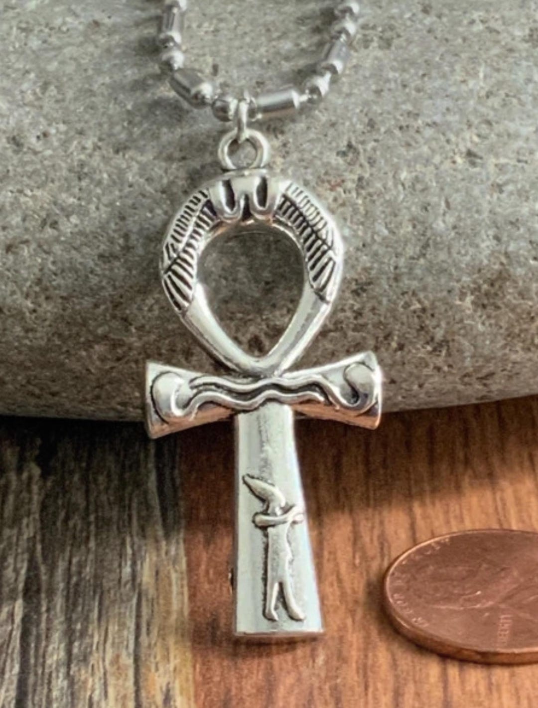 Silver Tinted Steel Detailed Ankh Pendant Necklace - Etsy