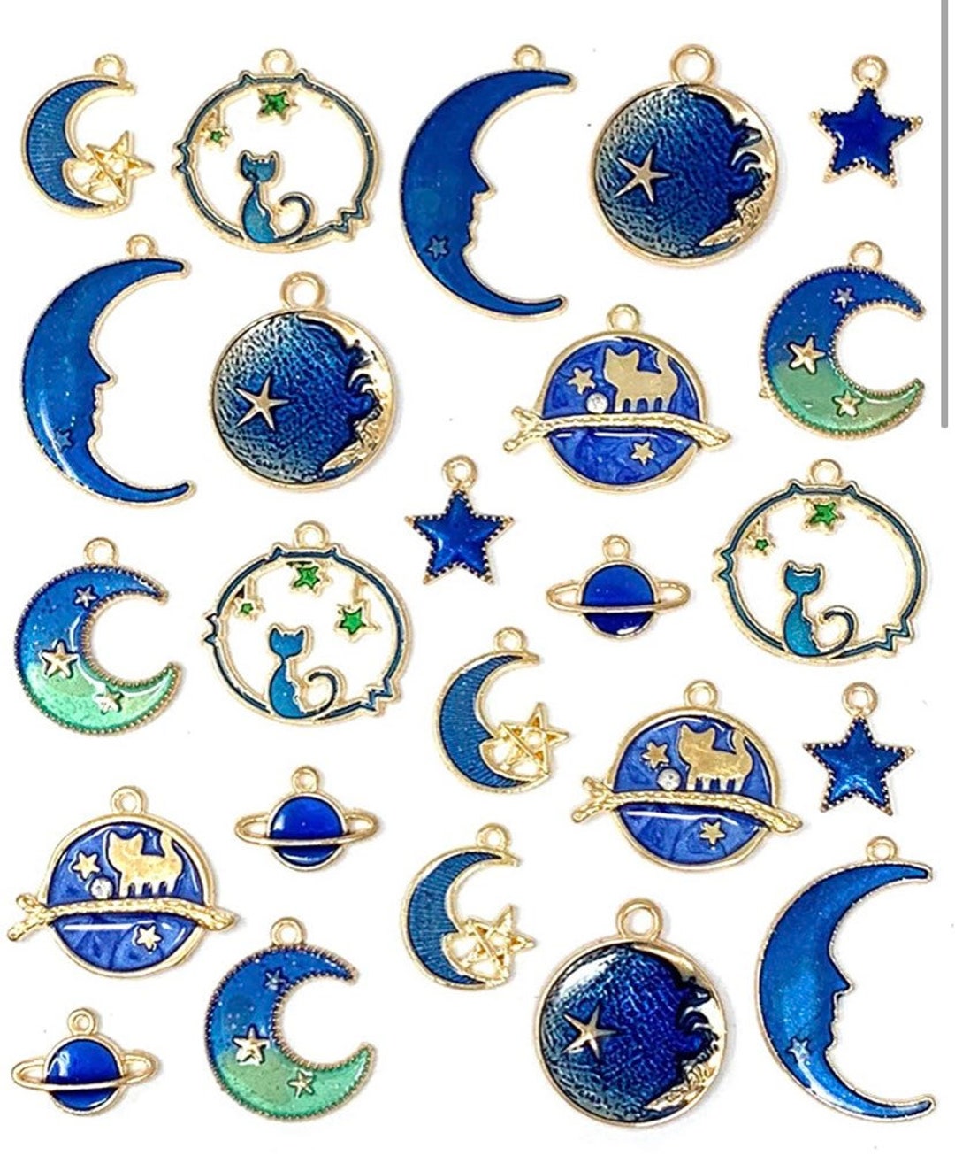 24 Assorted Gold Plated Enamel Celestial Moon Charms - Etsy
