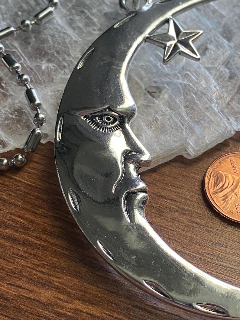 Large Silver Pewter Moon Necklace - Etsy