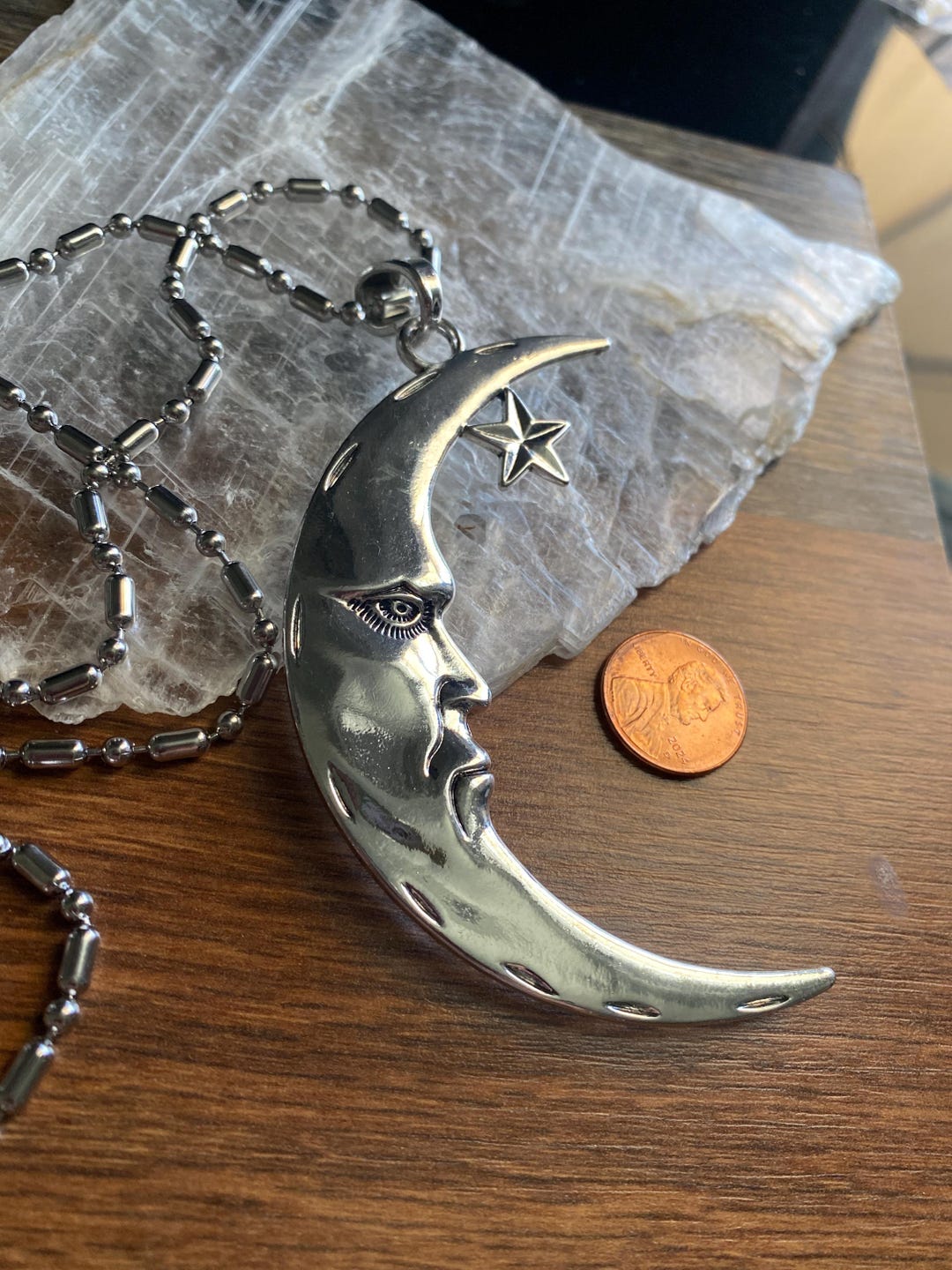 Large Silver Pewter Moon Necklace - Etsy