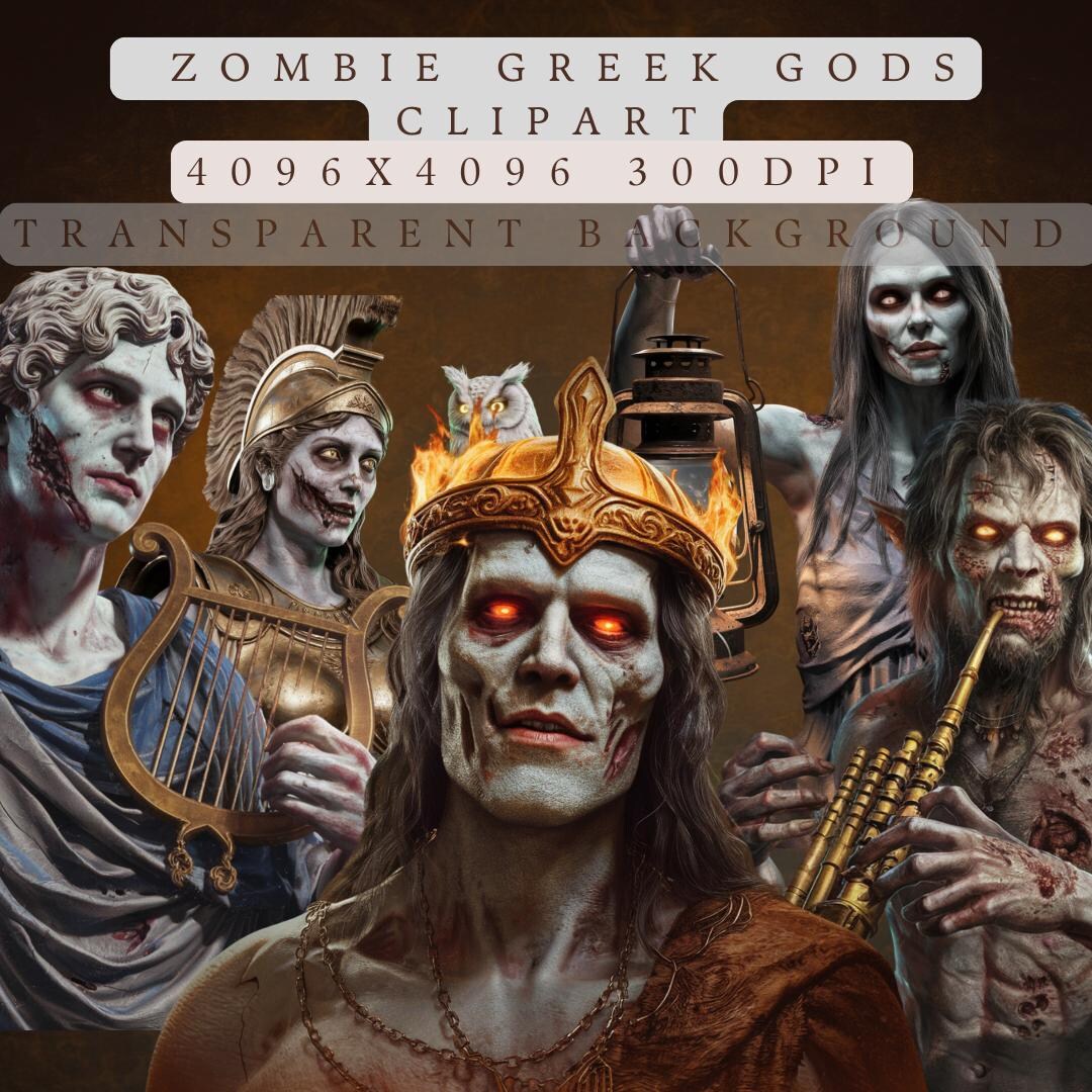 Hyperrealistic Zombie Greek Gods Clipart PNG Files Undead Deities for ...
