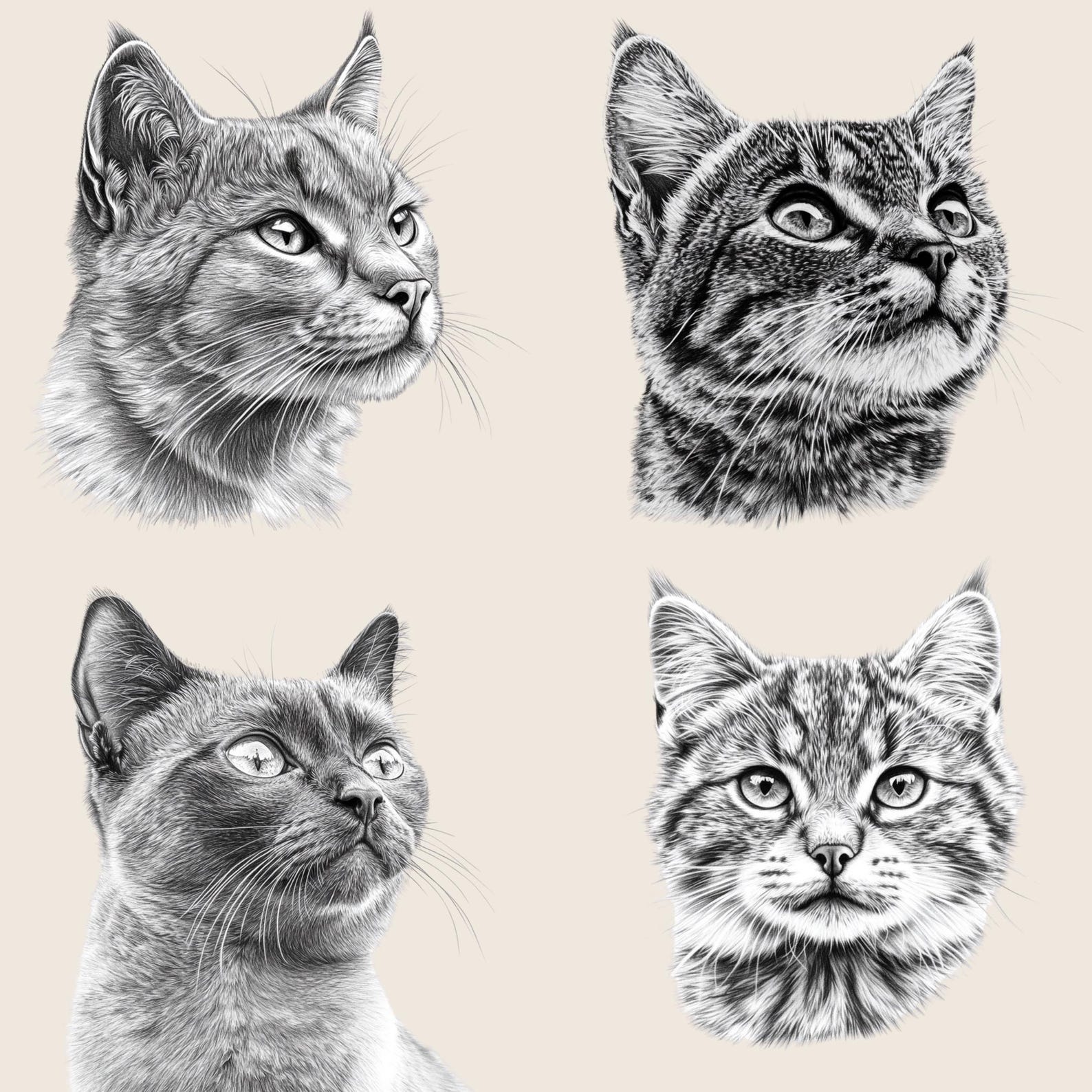 40 Realistic Wild Cat Sketches - Pencil Drawings of Lions, Tigers, and ...