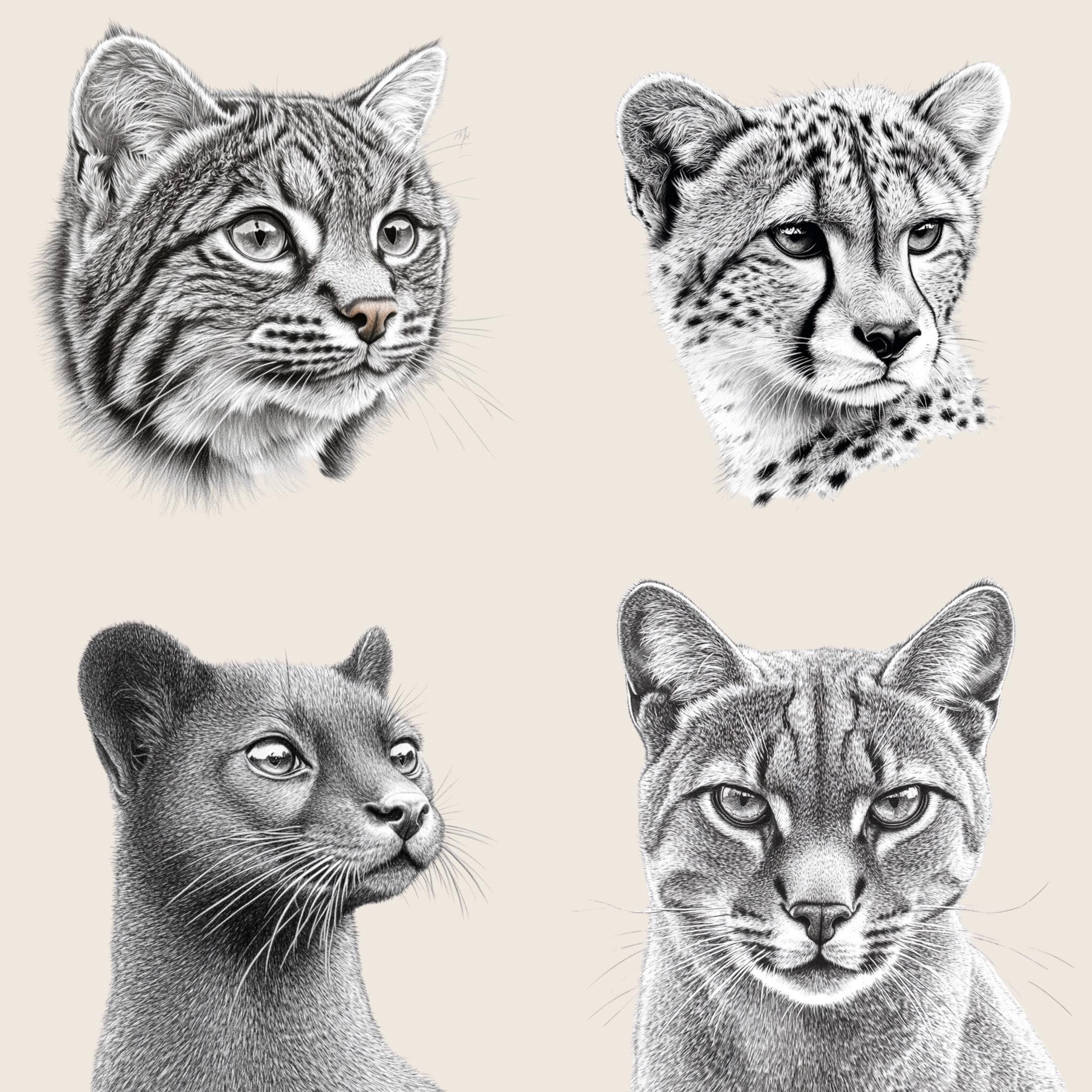 40 Realistic Wild Cat Sketches - Pencil Drawings of Lions, Tigers, and ...