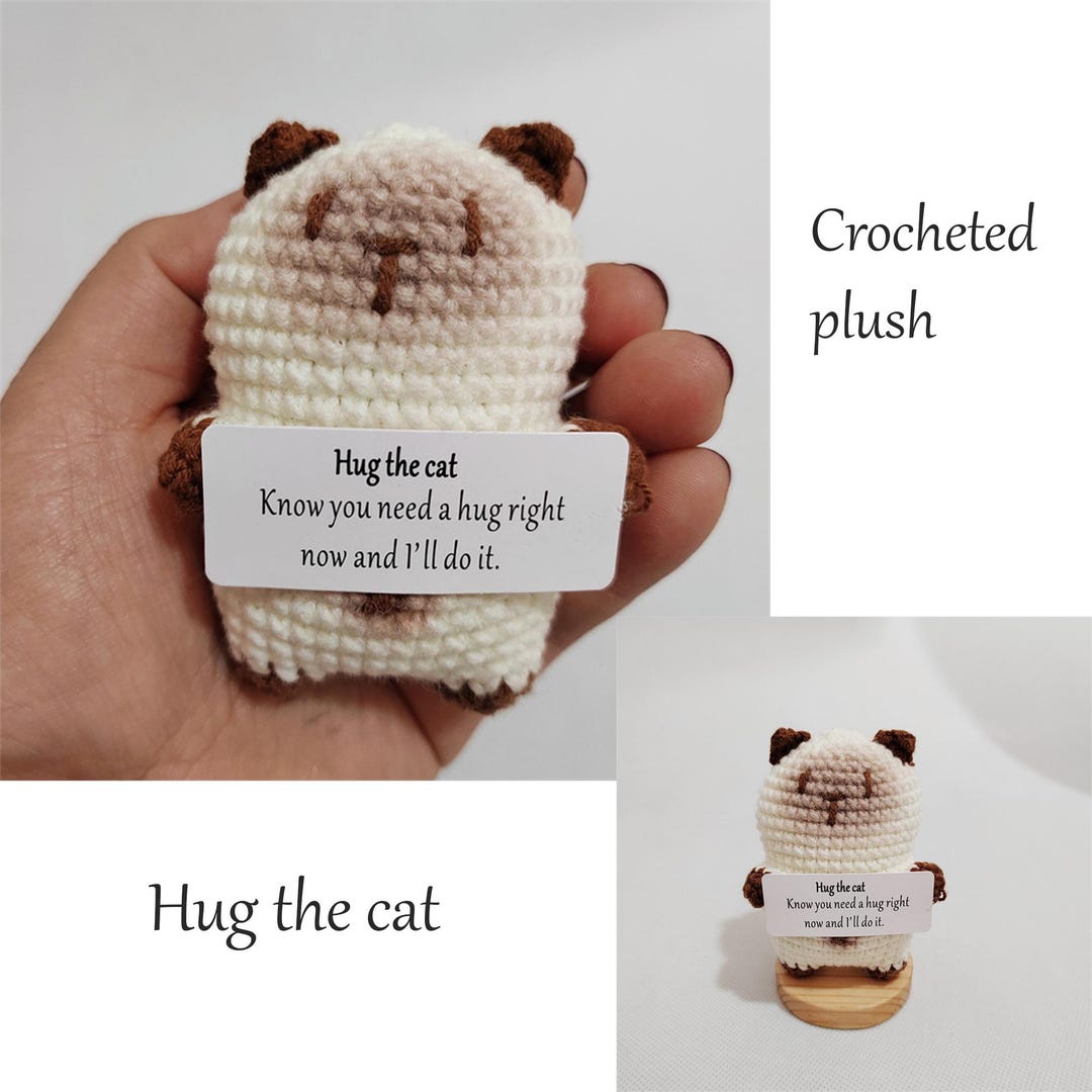 Handmade Crochet Cute Cat Plushie Positive Emotional Support Amigurumi ...