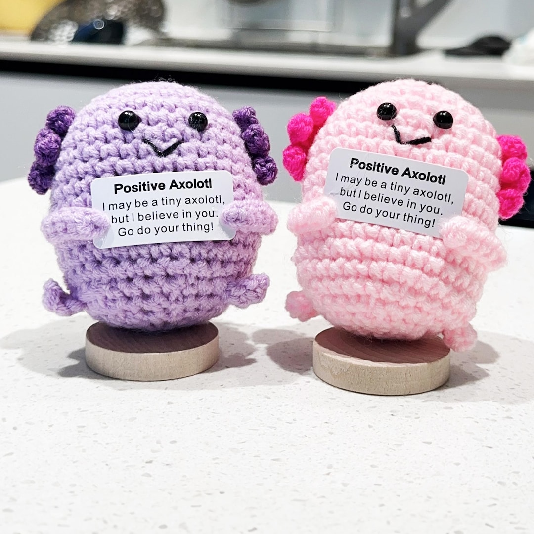 Positive Cute Axolotl Crochet Emotional Support Gift Box Thinking of ...