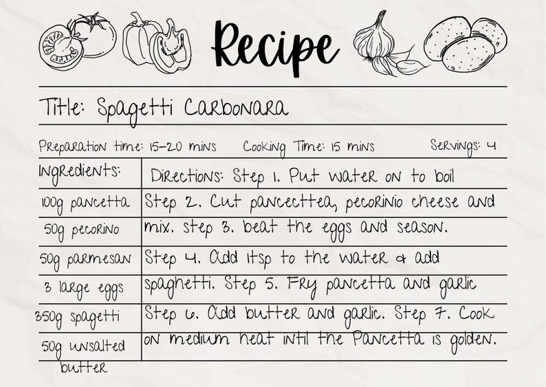 Digital Recipe Card Editable & Printable Cooking Template Instant ...