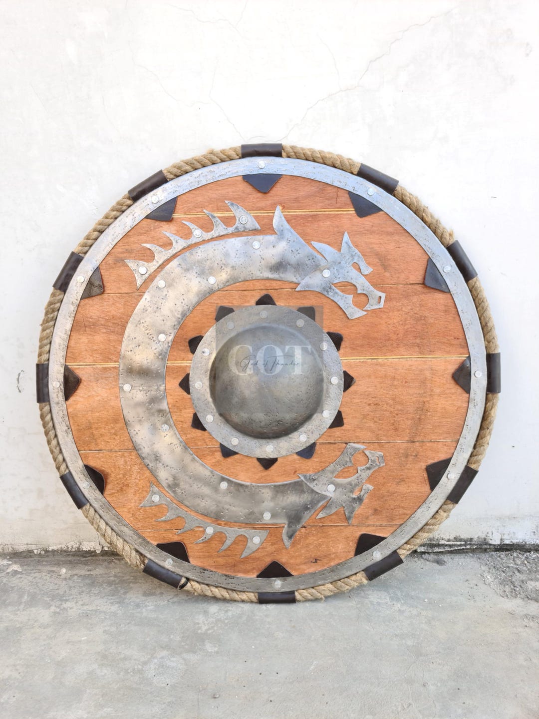 Medieval Wooden Flying Dragon Viking Shield, Battle Ready Rounded Rope ...