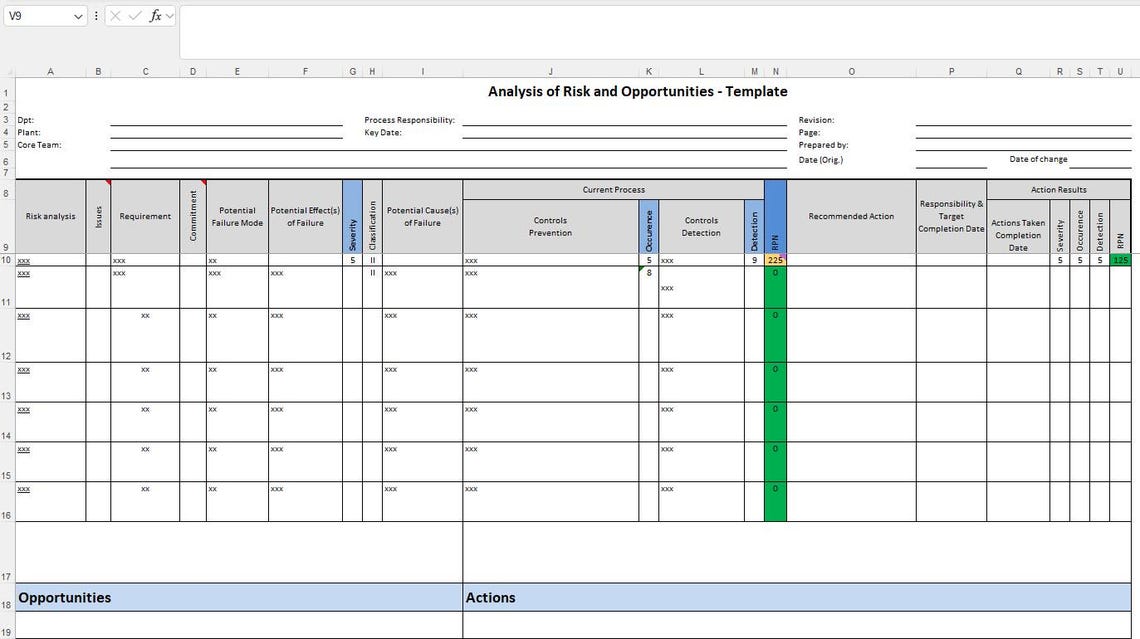 Risk and Opportunity Analysis Excel Template, Risk Management, Quality ...