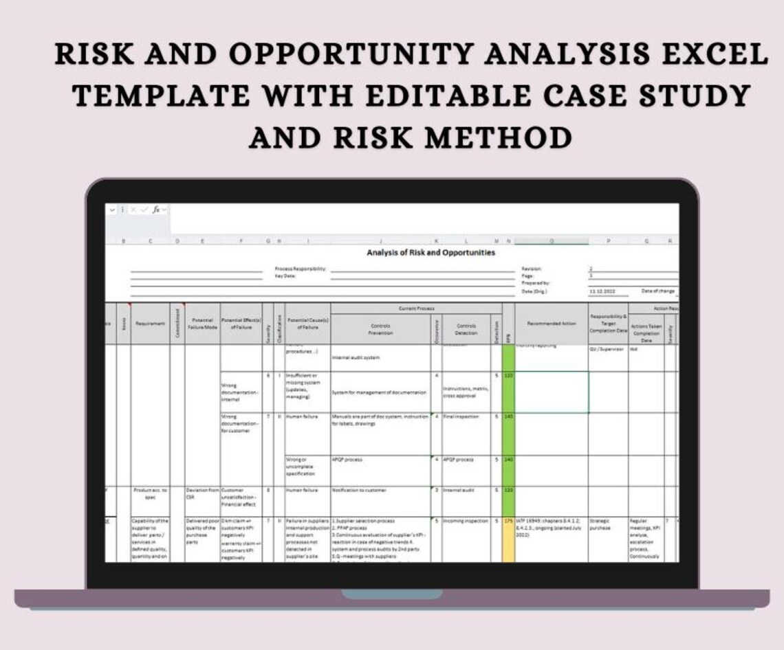 Risk and Opportunity Analysis Excel Template, Risk Management, Quality ...