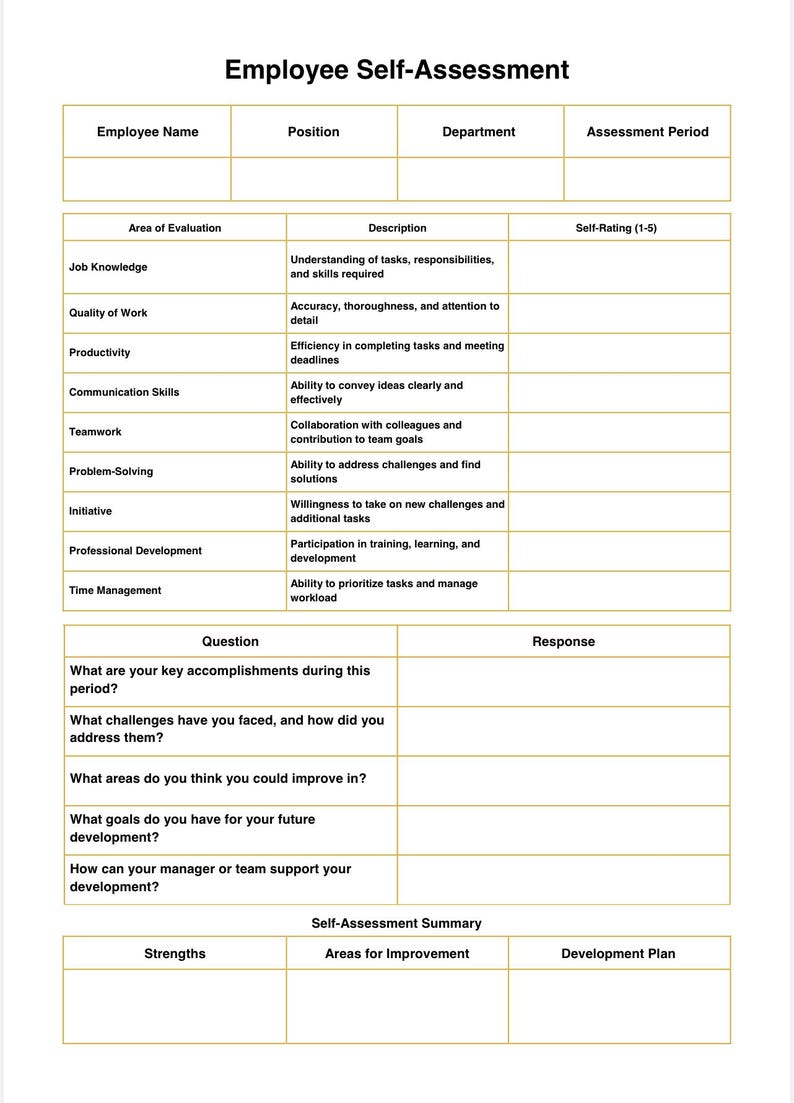 Employee Self-assessment Form: Editable PDF & Word Doc - Etsy