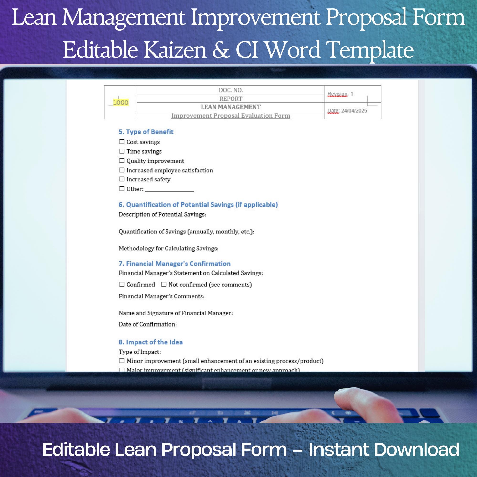 Lean Management Improvement Proposal Form: Editable Kaizen Word ...