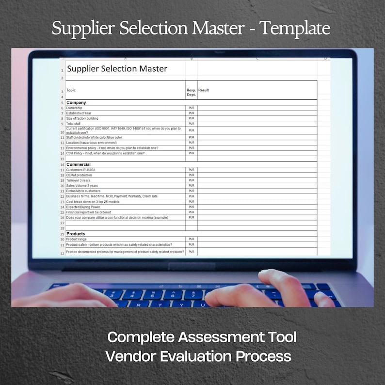 Supplier Selection Master Template | Complete Assessment Tool | Vendor ...