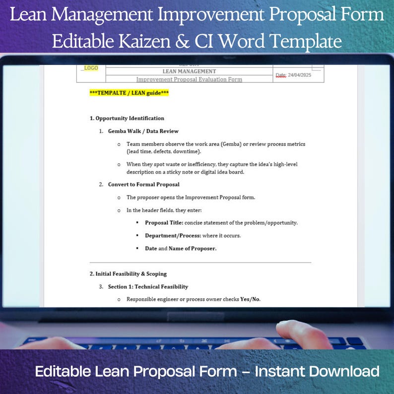 Lean Management Improvement Proposal Form: Editable Kaizen Word ...