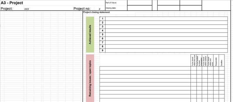 Project Management A3 Excel Sheet Form for A3 Project Cycles Printable ...