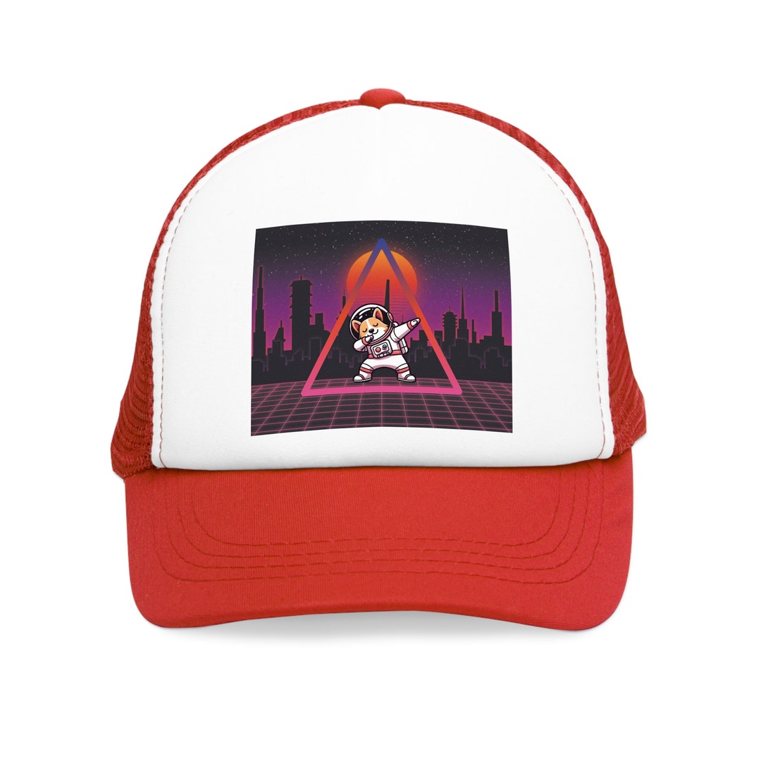 Mesh Cap Dancing Dog in Futuristic Space, Custom Designed Baseball Hat ...