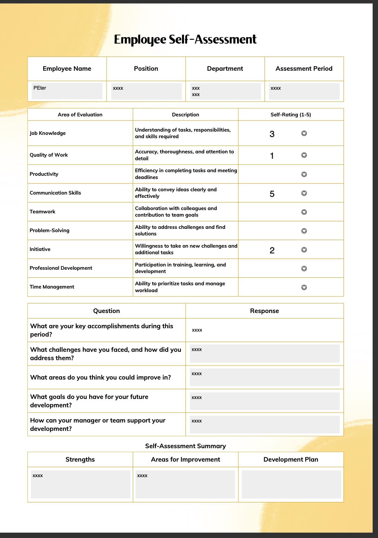 Employee Self-assessment Form: Editable PDF & Word Doc - Etsy