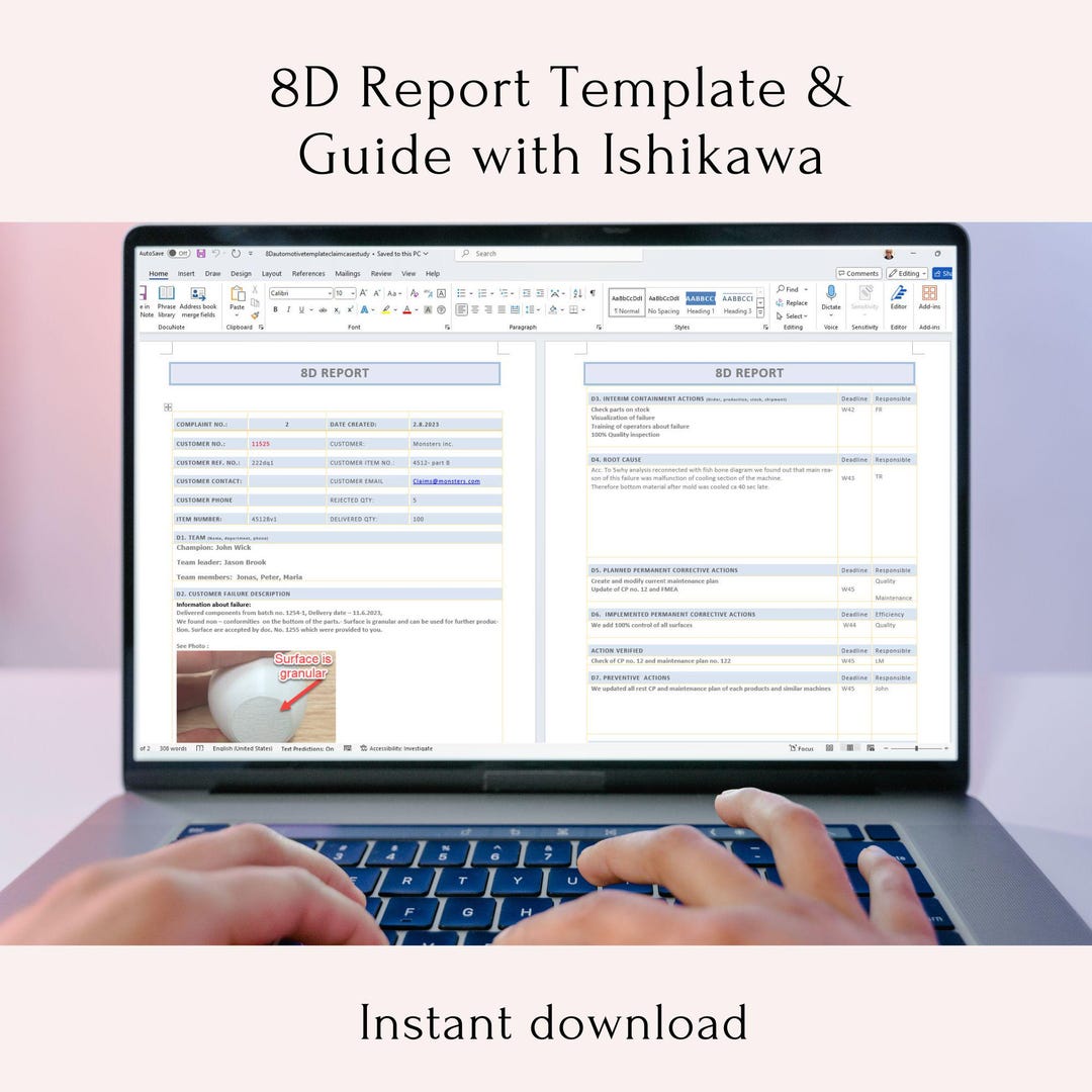 8D Report Template & Guide With Ishikawa Fishbone Diagram for Effective ...
