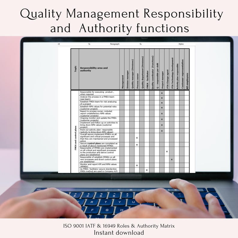 ISO 9001 Responsibility Matrix Template: Editable Audit Tracking ...