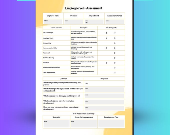 Employee Self-assessment Form: Editable PDF & Word Doc - Etsy