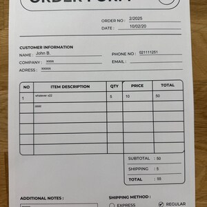 Printable Order Form: Editable PDF Template for Small Business (digital ...