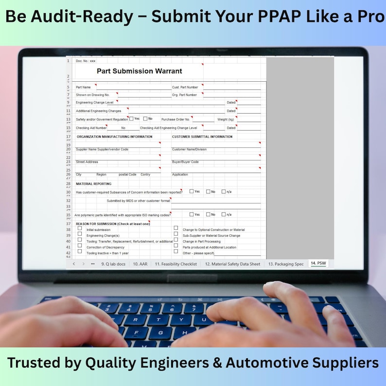 PPAP Submission Excel Template: IATF 16949 Automotive Quality Toolkit ...