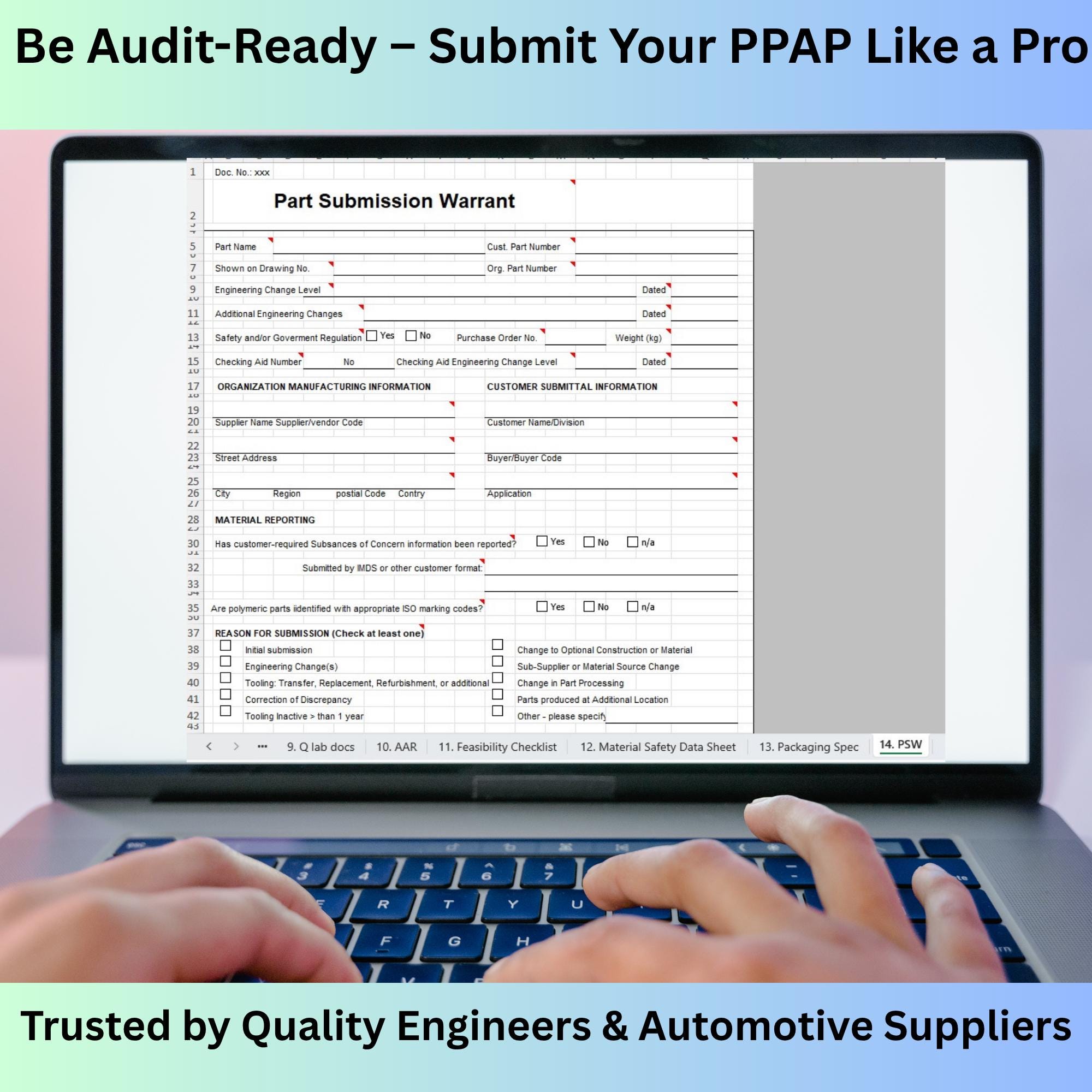 PPAP Submission Excel Template: IATF 16949 Automotive Quality Toolkit ...