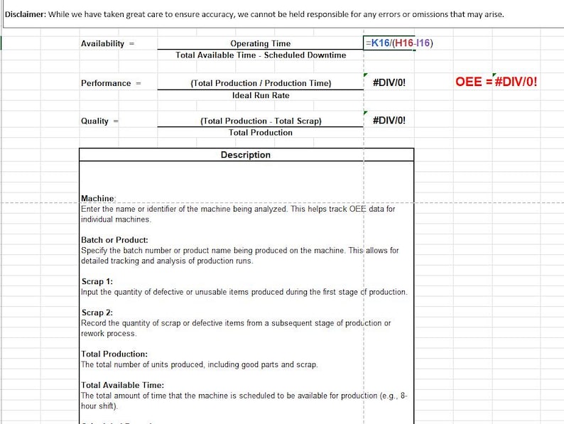 OEE Downtime Monitoring Excel Template With Automated Formulas – Track ...
