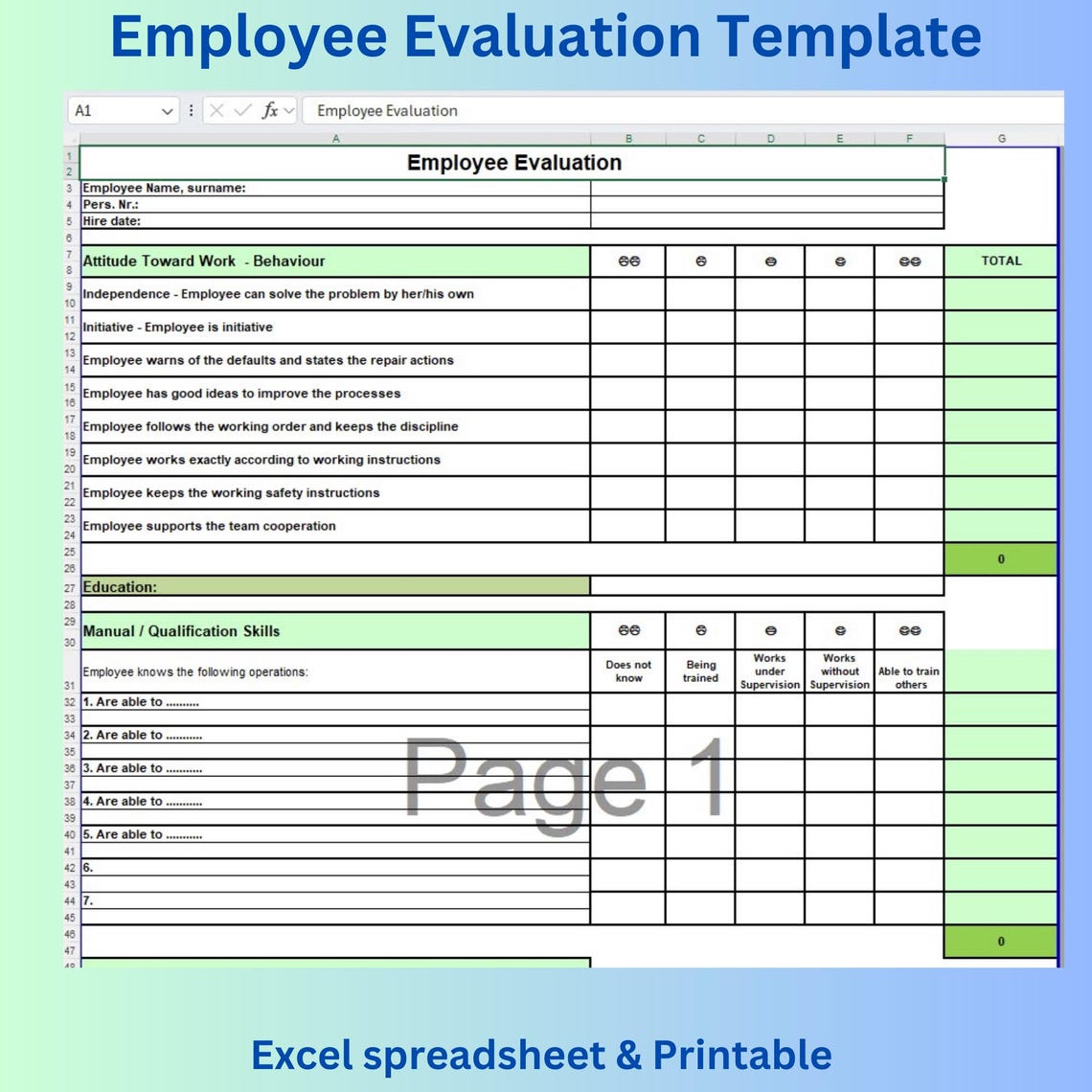 Employee Evaluation Template | Performance Review | HR Employee ...