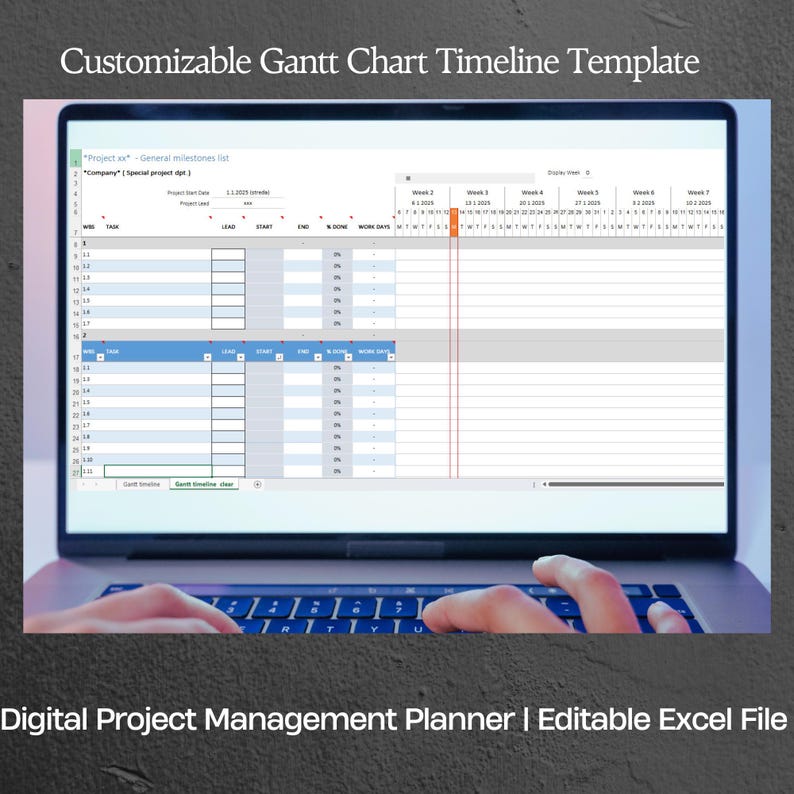 Customizable Gantt Chart Timeline Template | Digital Project Management ...
