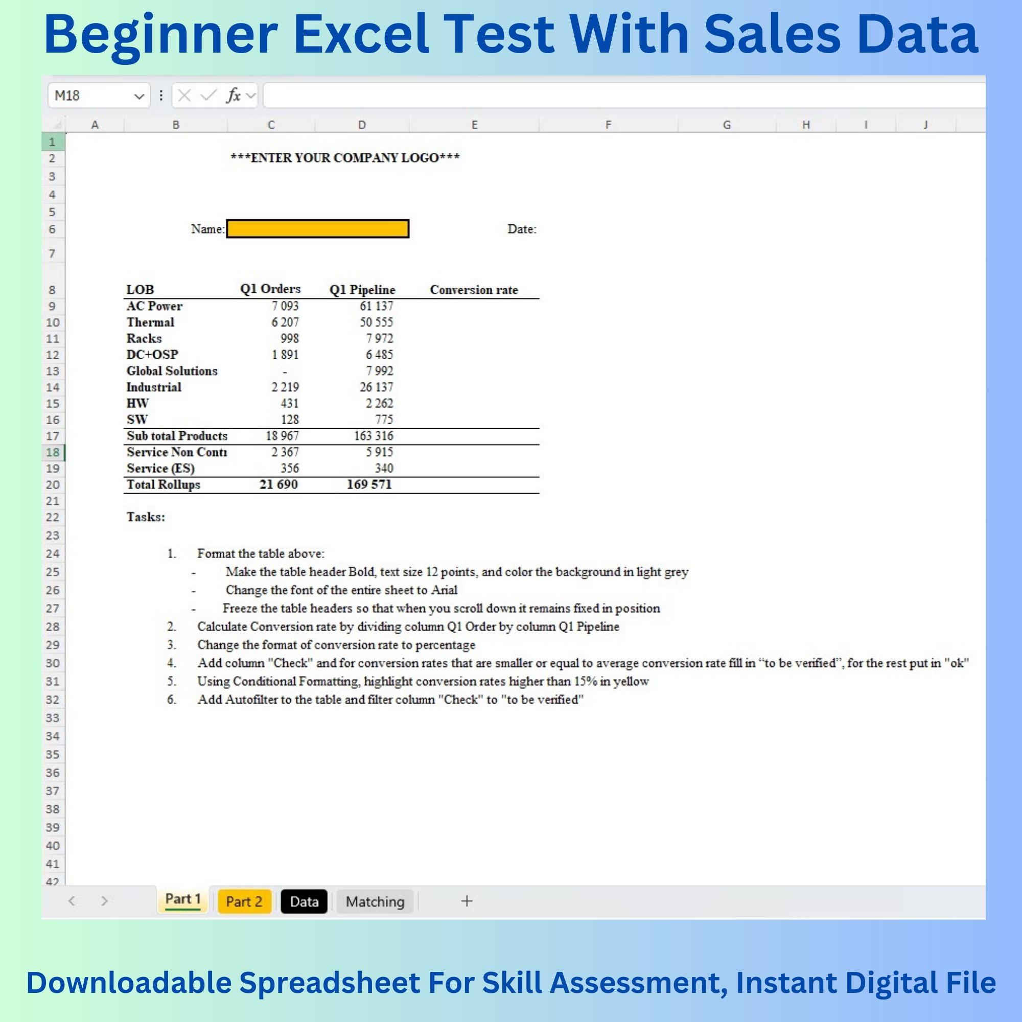 Beginner Excel Test With Sales Data, Pivot Table & Data Matching ...