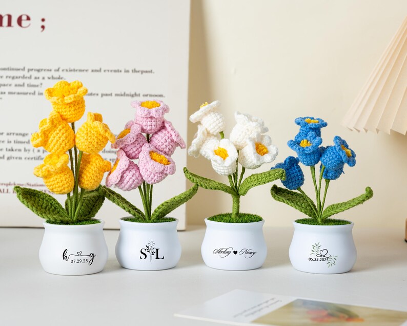 Personalized Name Crochet Flower Pot, Handmade Mini Forever Blooming ...