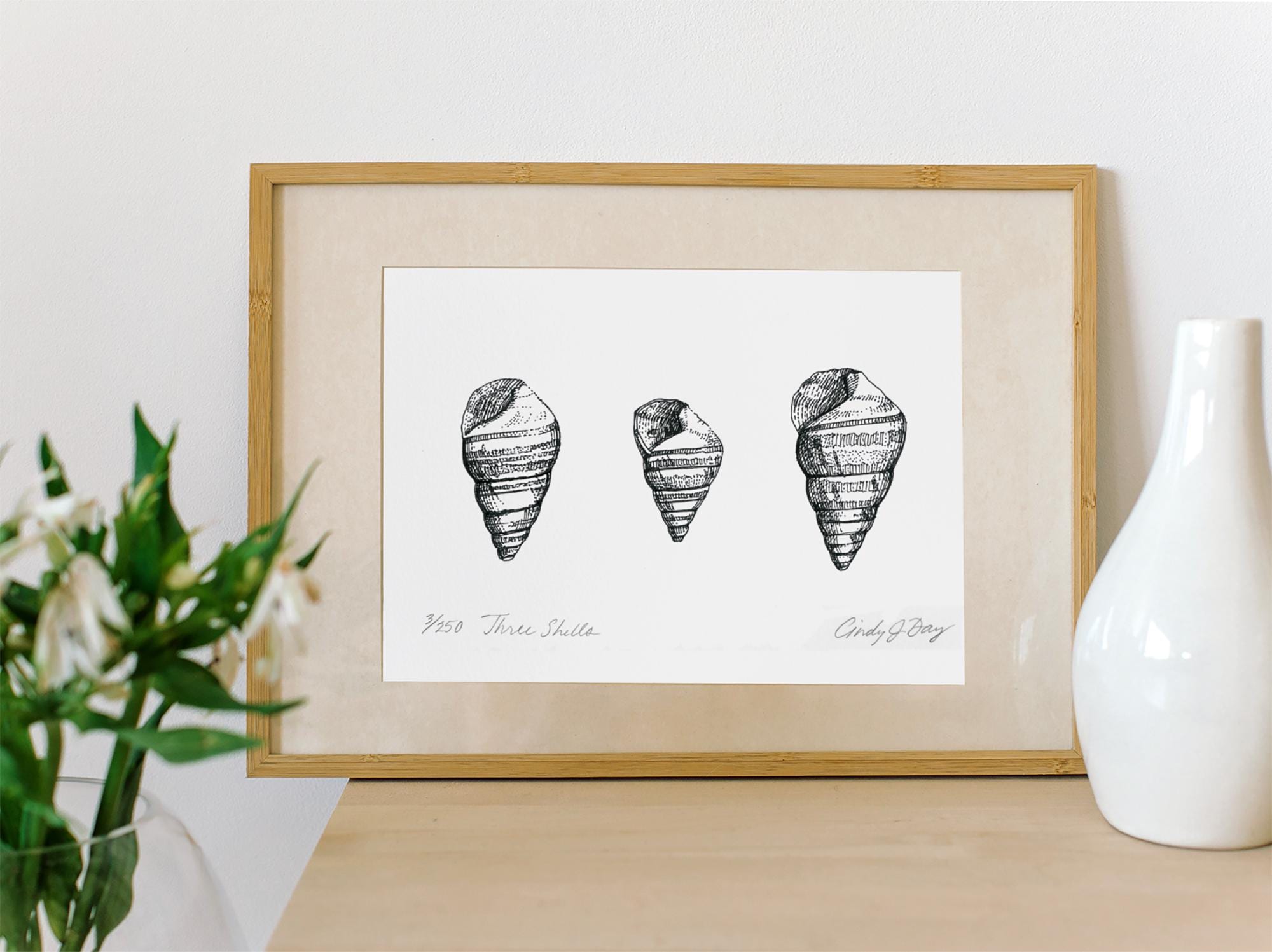 Seashell Art Print, Black and White Shell Drawing, 5x7 Coastal Wall Art ...