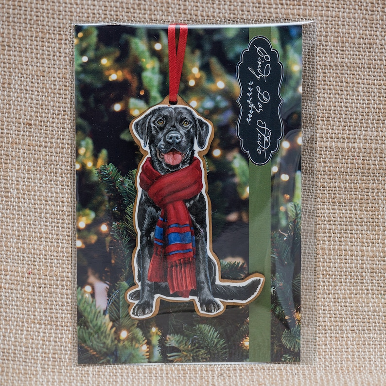 Black Lab Christmas Ornament Watercolor Labrador Retriever - Etsy