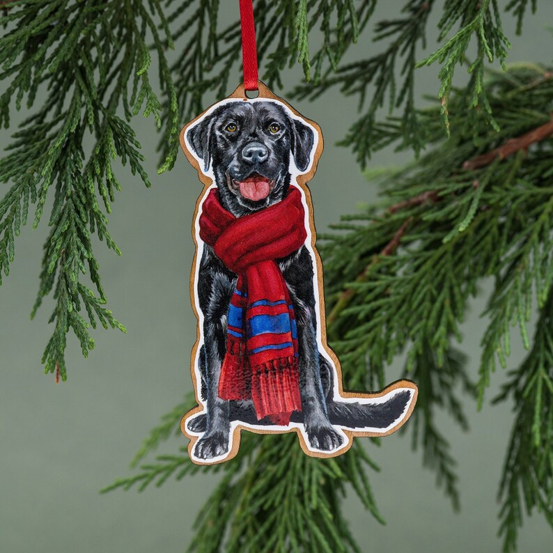 Black Lab Christmas Ornament Watercolor Labrador Retriever - Etsy