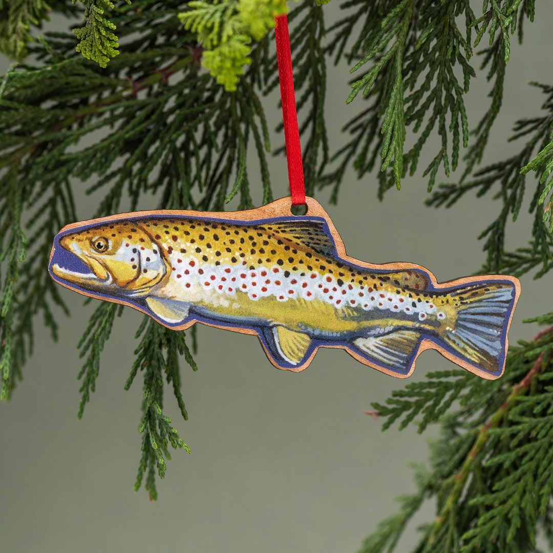 Brown Trout, Wood Tree Ornament, Christmas, Fly Fishing, Handmade ...