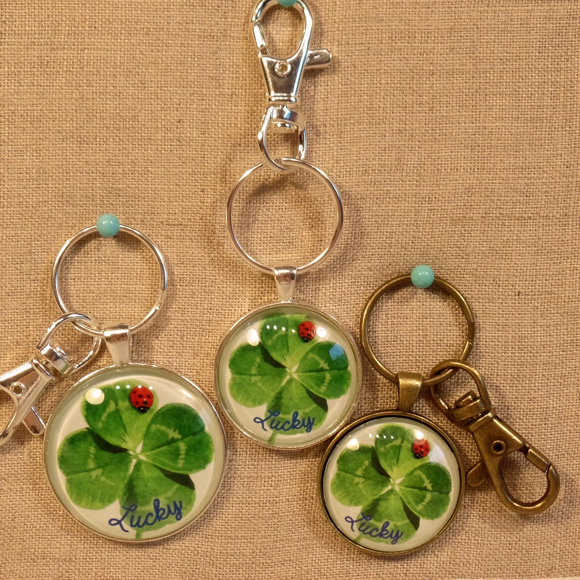 Four Leaf Clover, And, Ladybug, Keychain, Handmade Keychain, Watercolor ...