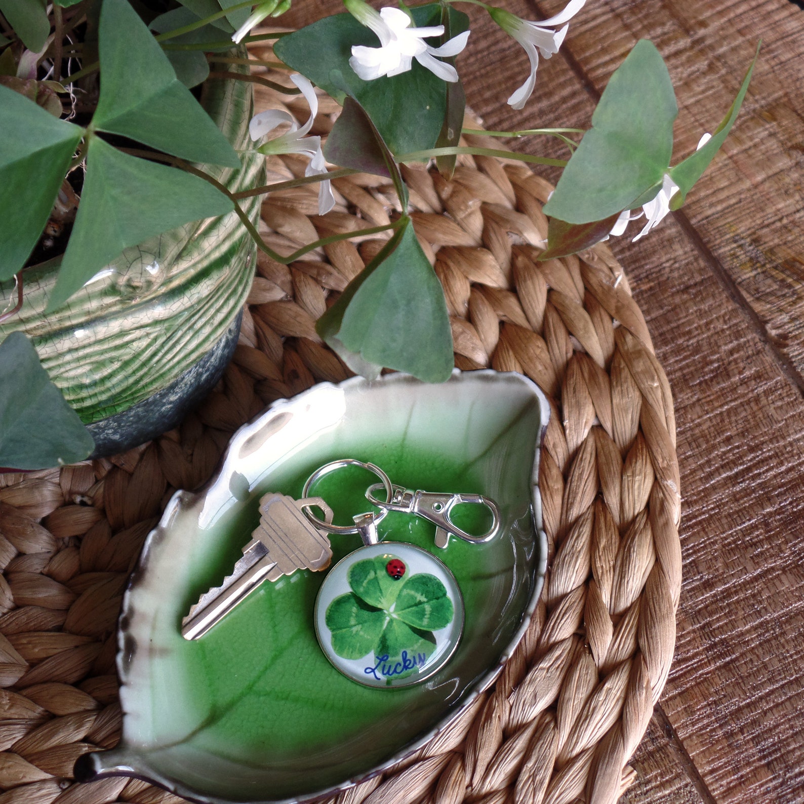 Four Leaf Clover And Ladybug Keychain Handmade Keychain - Etsy