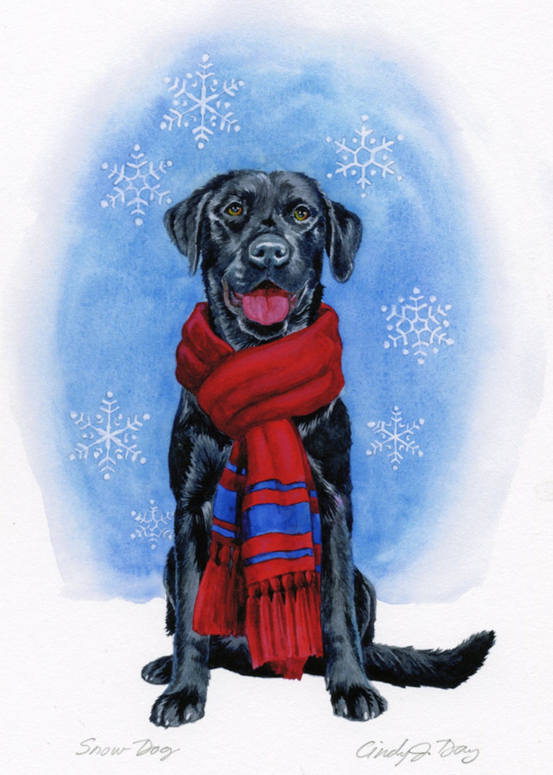 Black Lab Winter Christmas Dog Art Black Lab Gift - Etsy